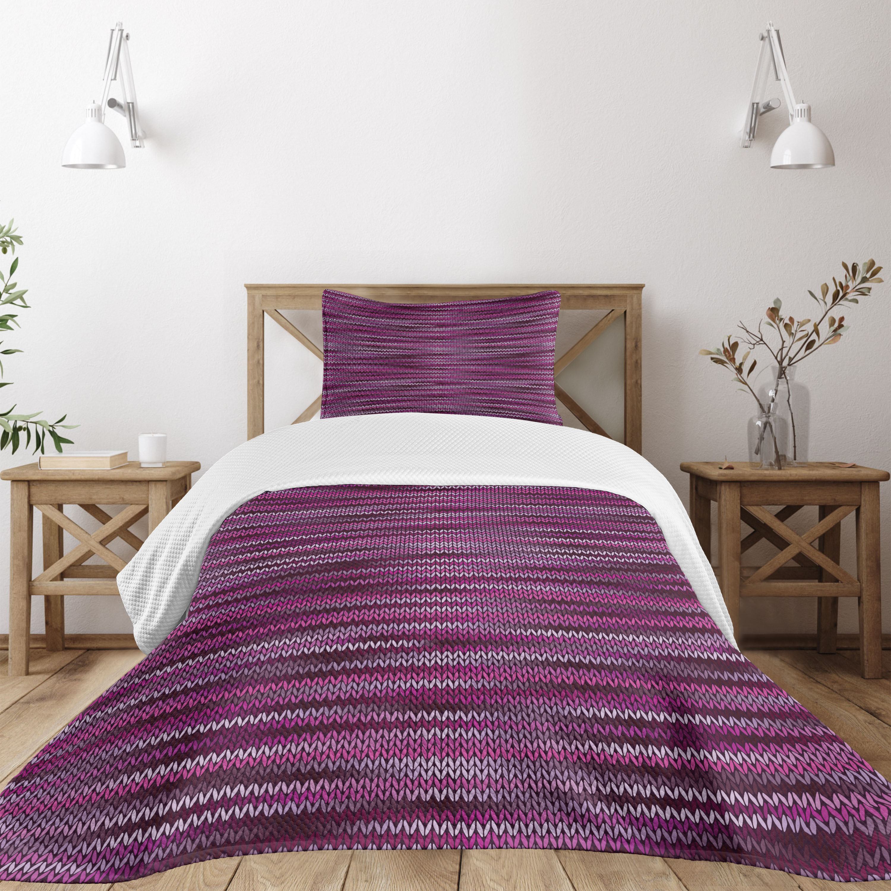 Ambesonne Magenta Bedspread Set Vintage Knit Pattern Fuchsia and Violet ...
