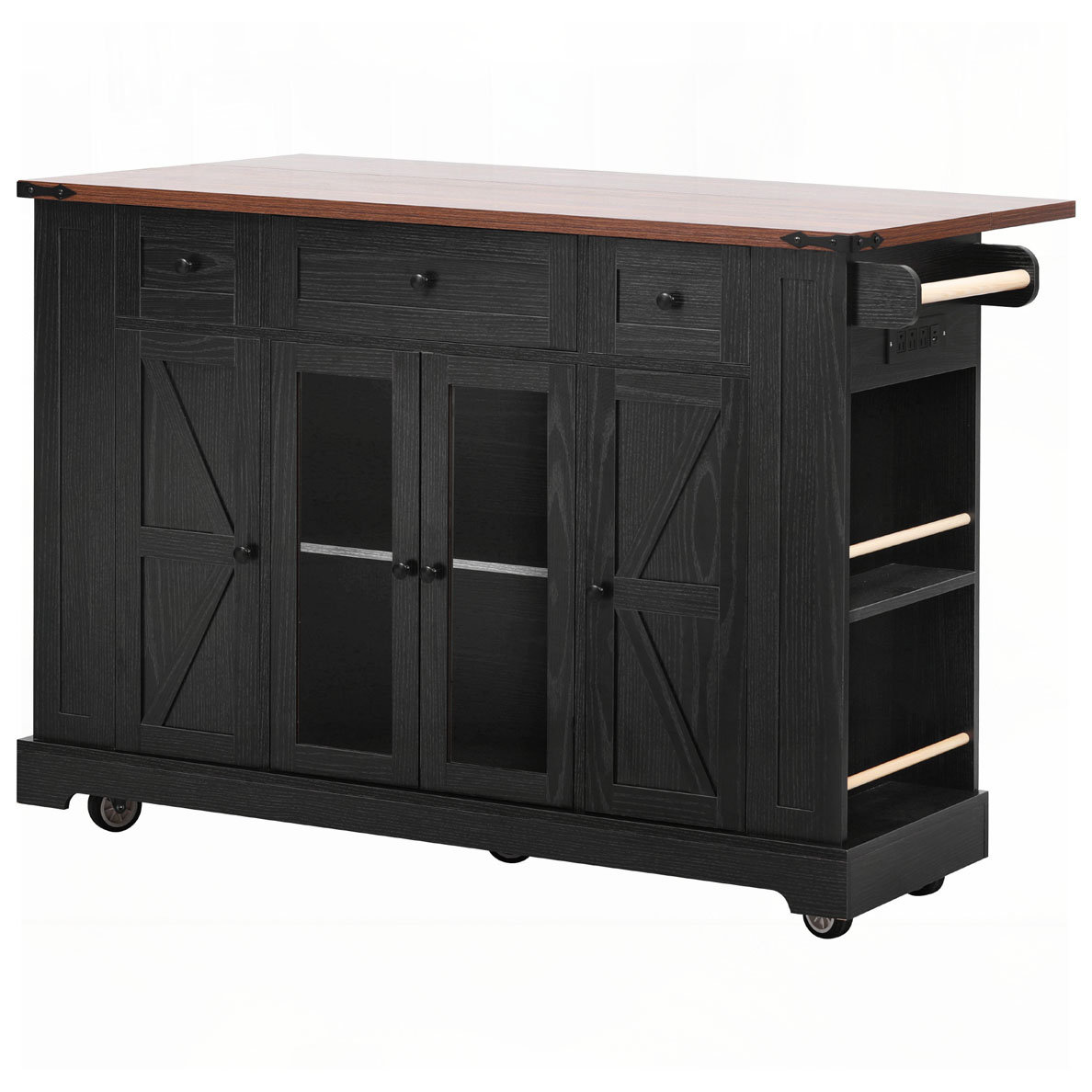 Ophelia & Co. Farmhouse Kitchen Island with Two Tempered Glass Cabinet ...