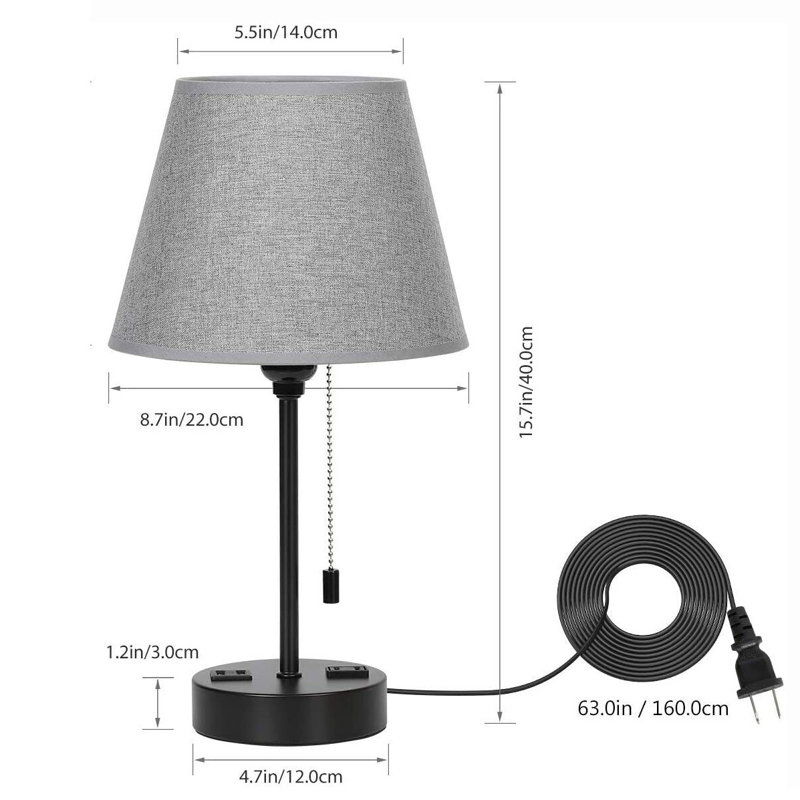 Latitude Run® Modern Grey Table Lamp Bedside Lamps Pull Chain with Dual ...