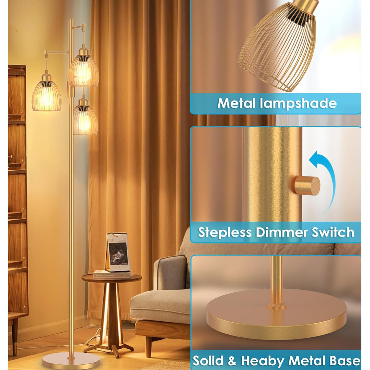 Mercer41 Dimmable Floor Lamp, Industrial Farmhouse Floor Lamps Rustic ...