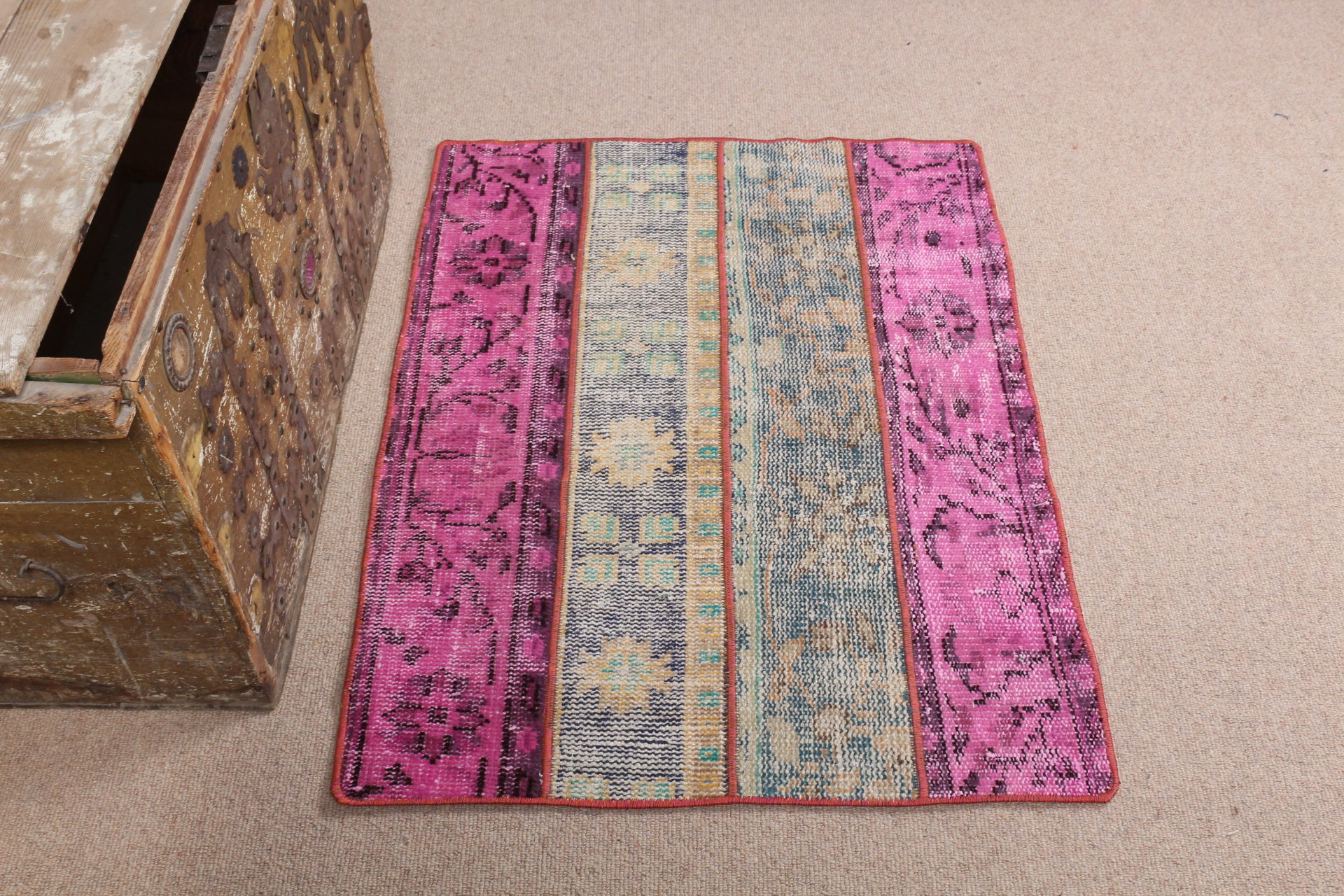 Bungalow Rose Vintage Turkish Rug And Antique Chest Boasts Handmade ...