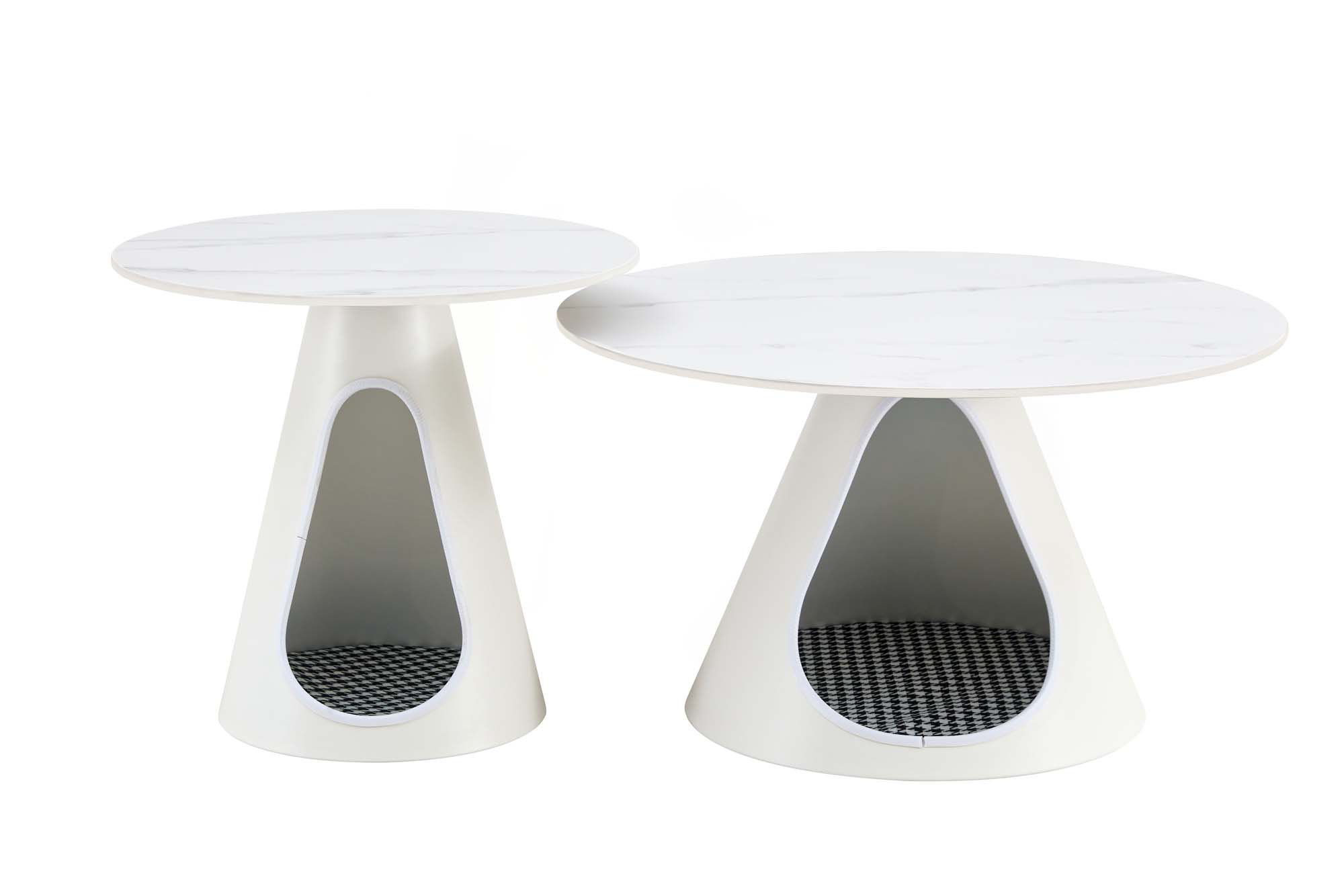 Latitude Run® Set Of 2 Coffee Round Tables With A Marble-Look Top And ...
