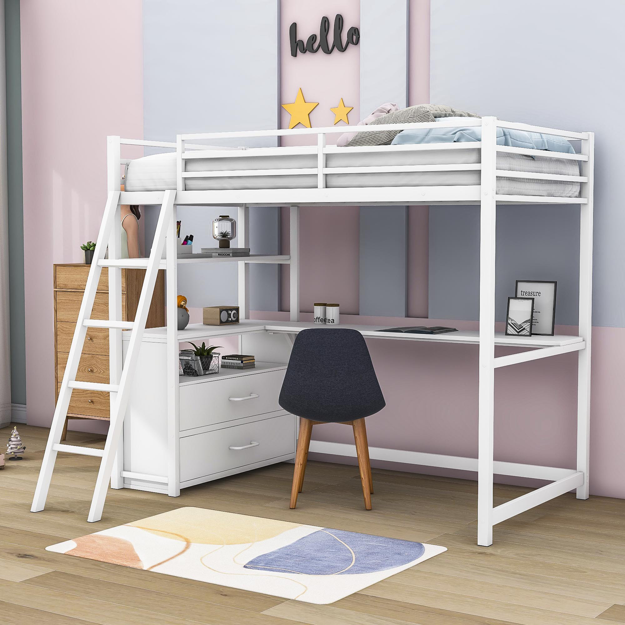 Isabelle & Max™ Aguta Twin 2 Drawer Loft Bed with Built-in-Desk by ...