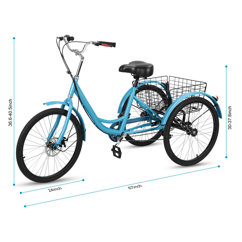 Arlmont & Co. 24 Inch Adult Tricycle with Large Rear Basket ,7 Speed ...
