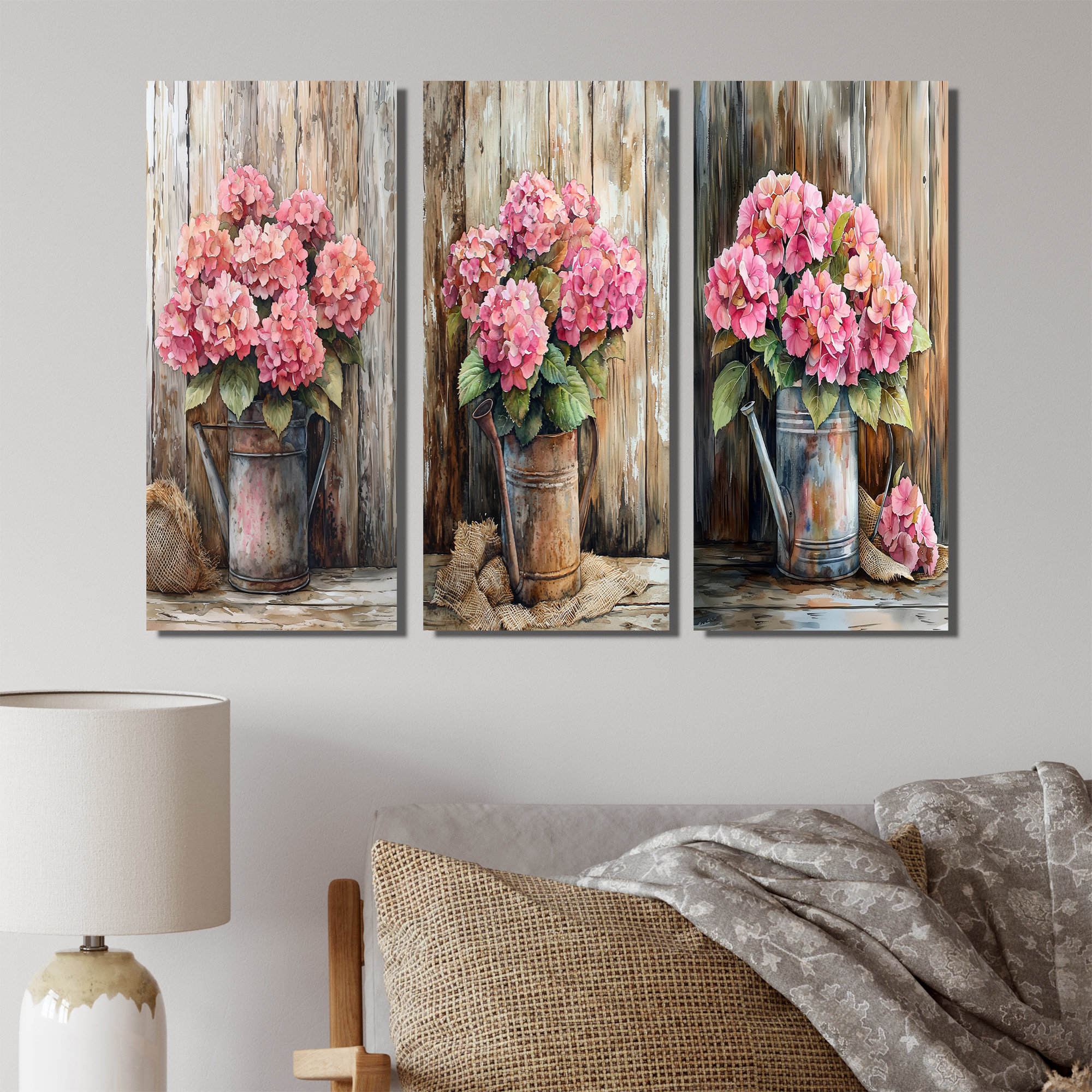 August Grove® Rustic Hydrangea Bouquet At The Barn I - Hydrangea Canvas ...