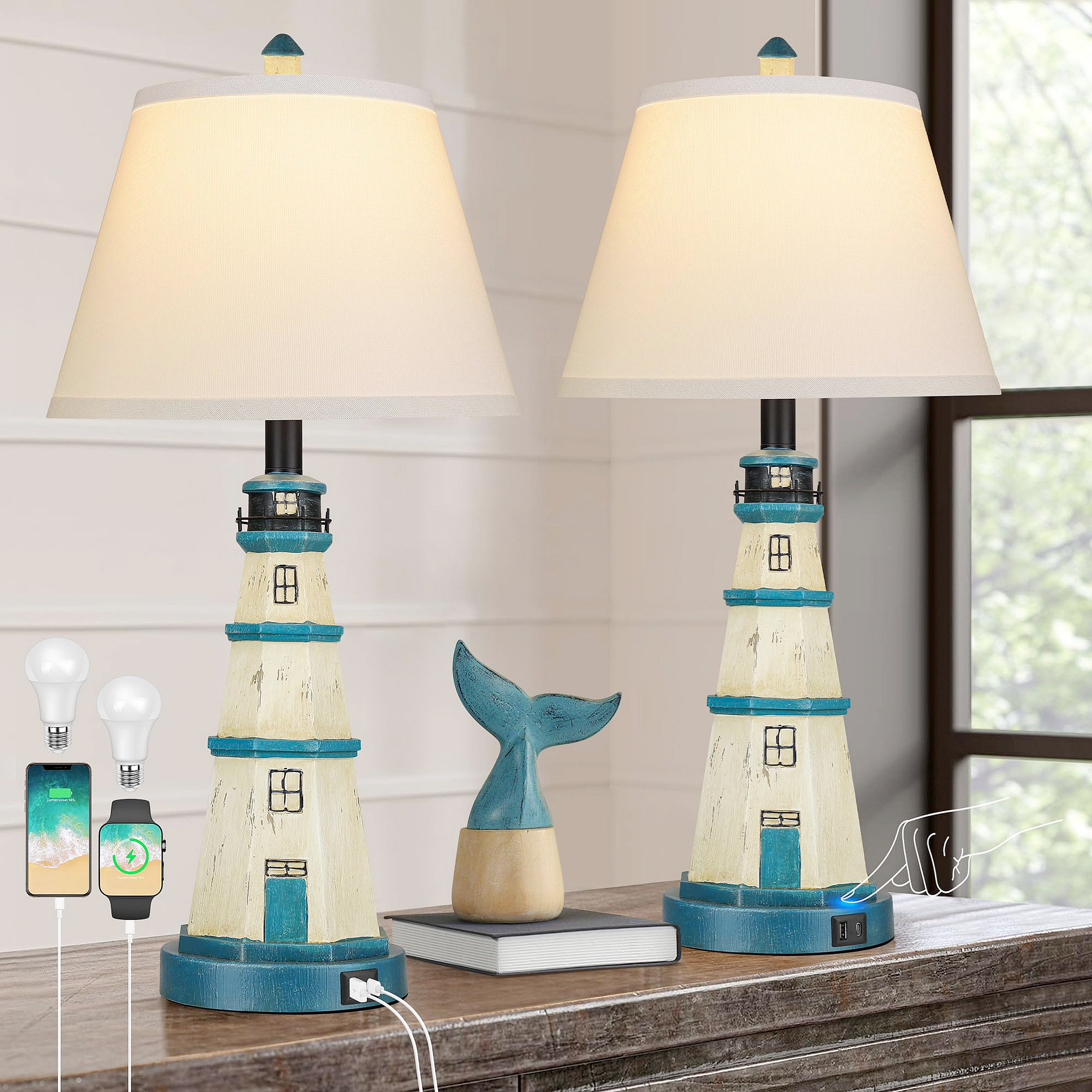 Breakwater Bay Table Lamps Set Of 2, Bedside Nautical Table Lamp ...