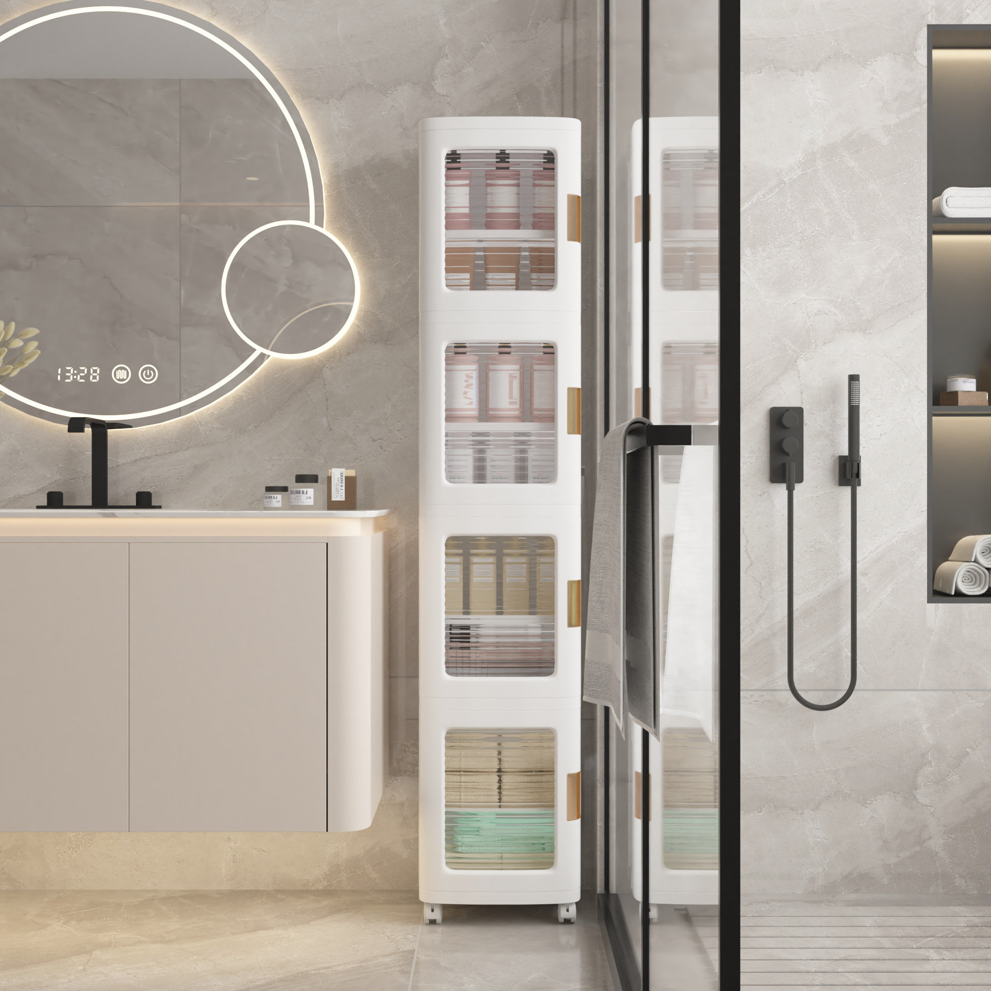 Rebrilliant Aarn Plastic Foldable Stackable Storage Box On Wheels, Slim ...