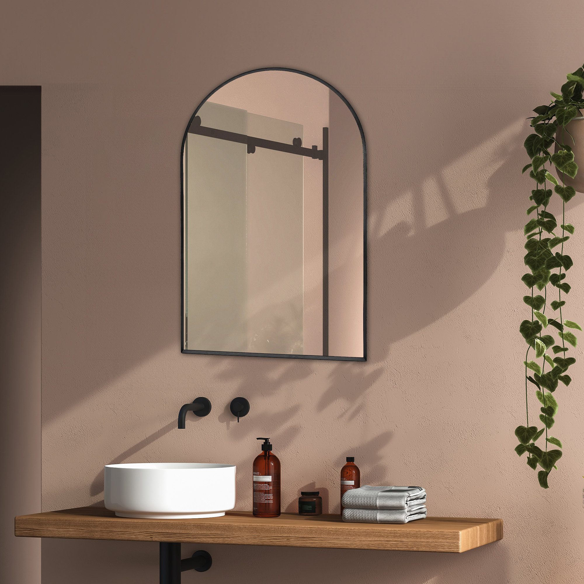 Ebern Designs Wall Mounted Decorative Bathroom Arch Vanity Mirror With ...