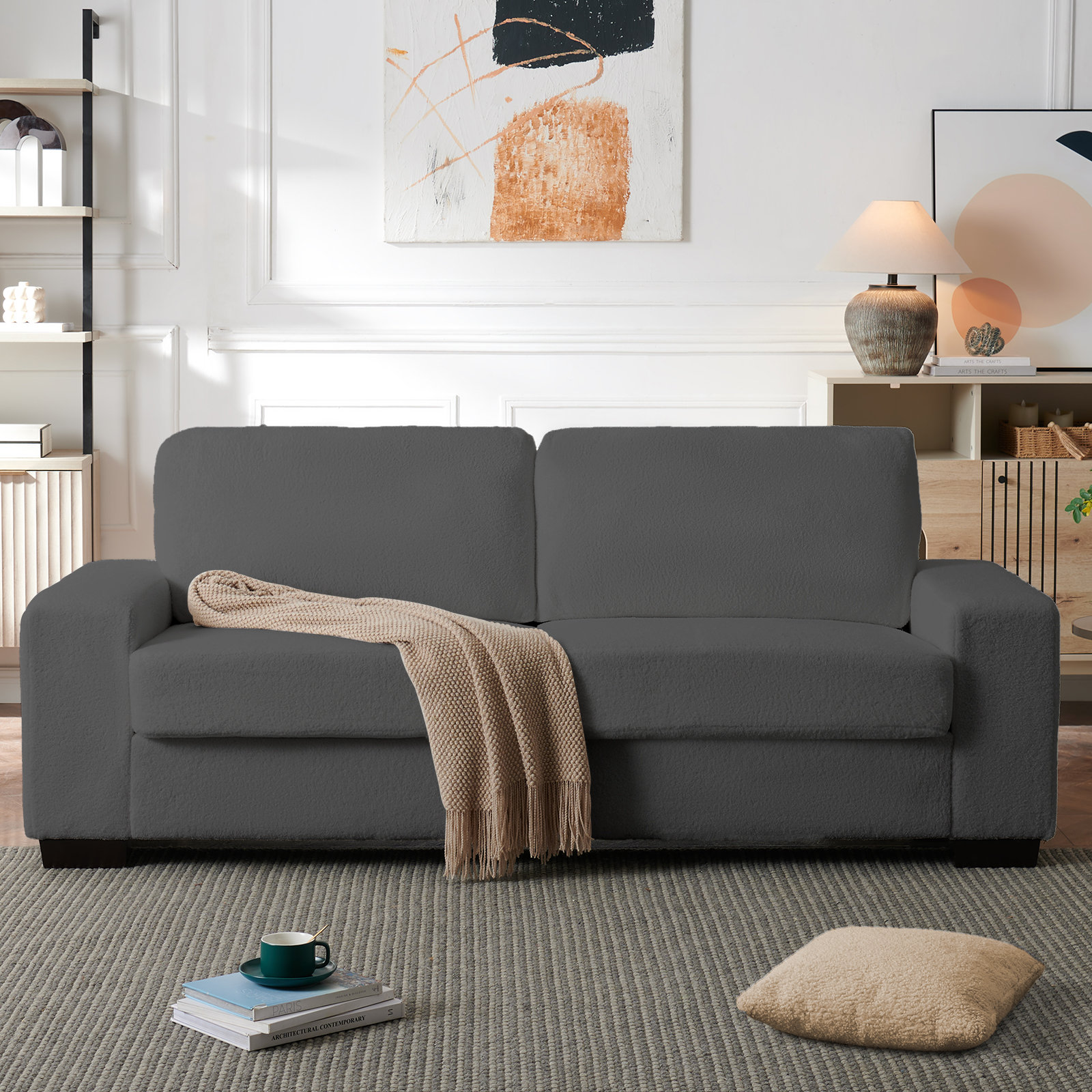 Ebern Designs 80 Inch Boucle Couch, 3 Seater Comfy Couch With Deep ...