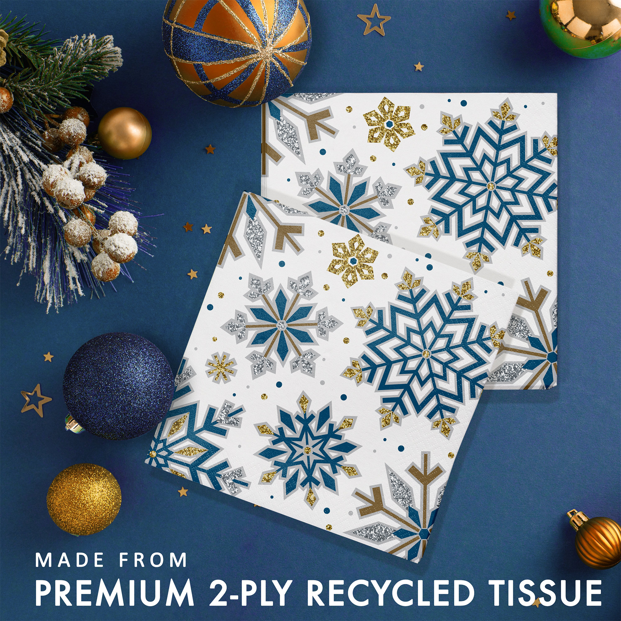 Creative Converting Whimsical Winter Blue and Gold Paper Napkins, 48 ct ...