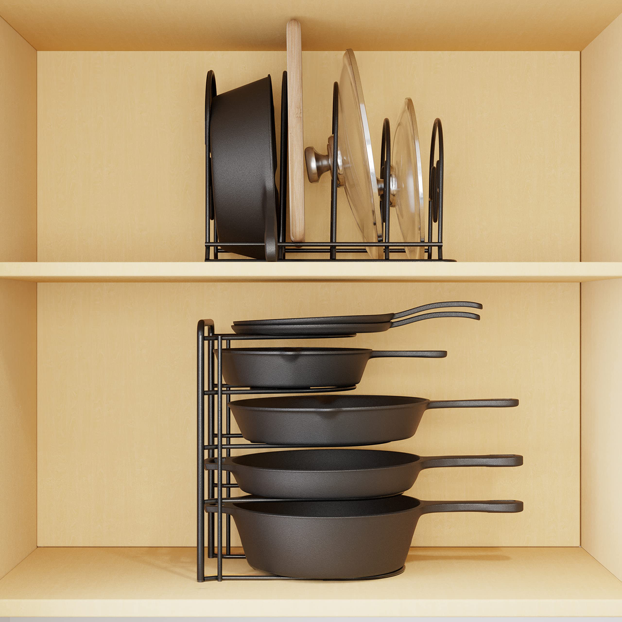 Prep & Savour Heavy Duty Pan Organizer Rack For Cabinet, Pot Lid Holder ...