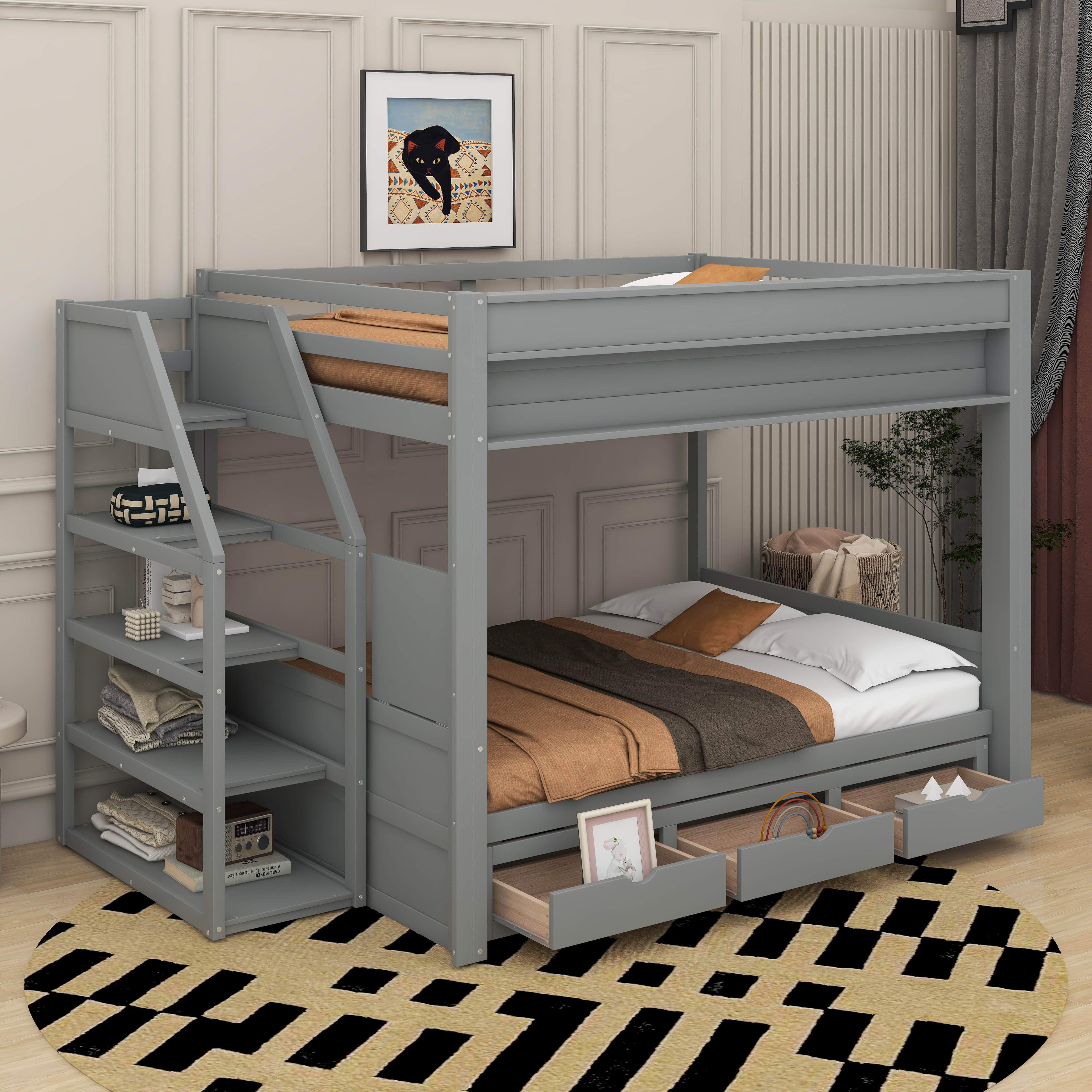 Harriet Bee Full Size Convertible Bunk Bed With Drawers | Wayfair
