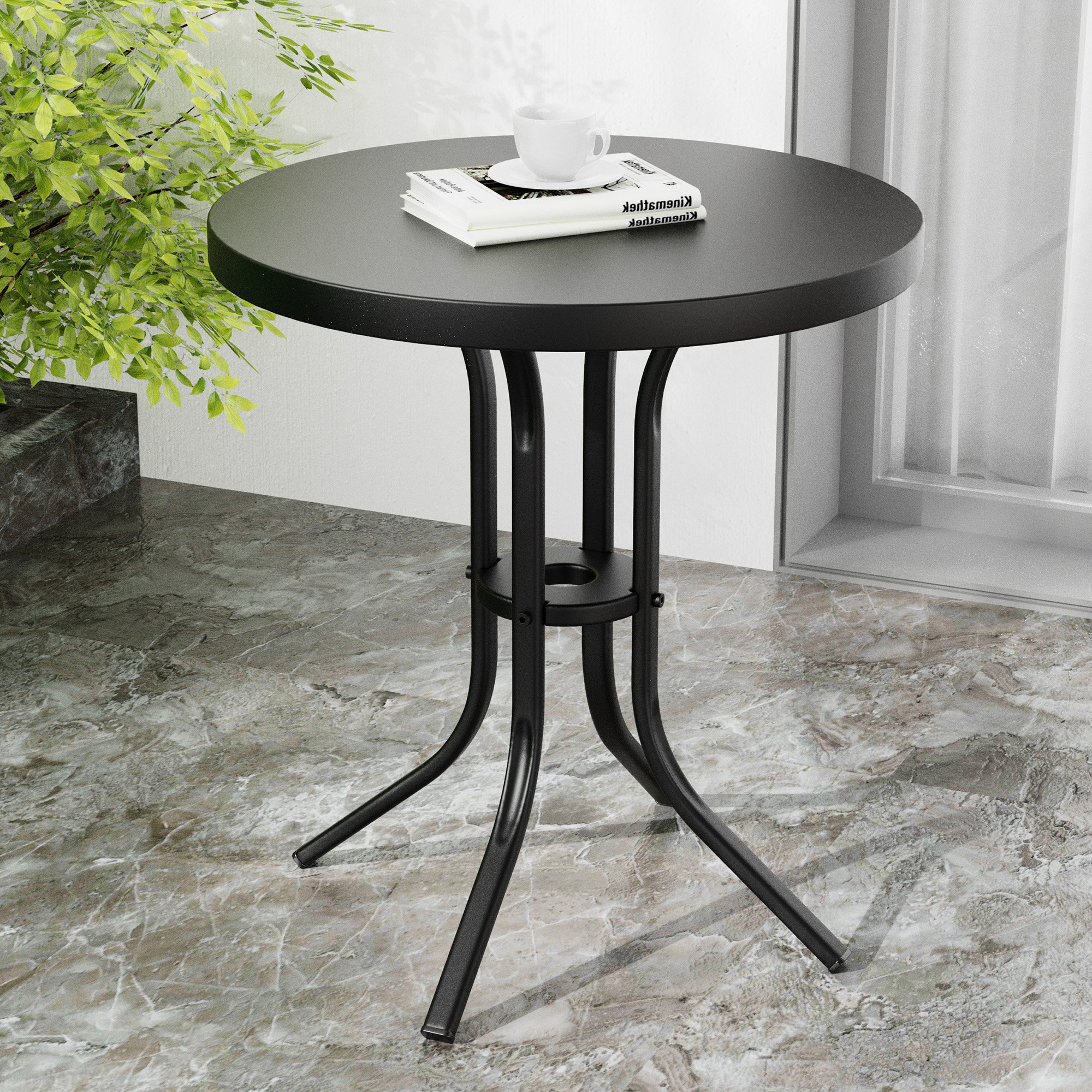 Ebern Designs Round Patio Patio Side table with Powder Coating Frame ...
