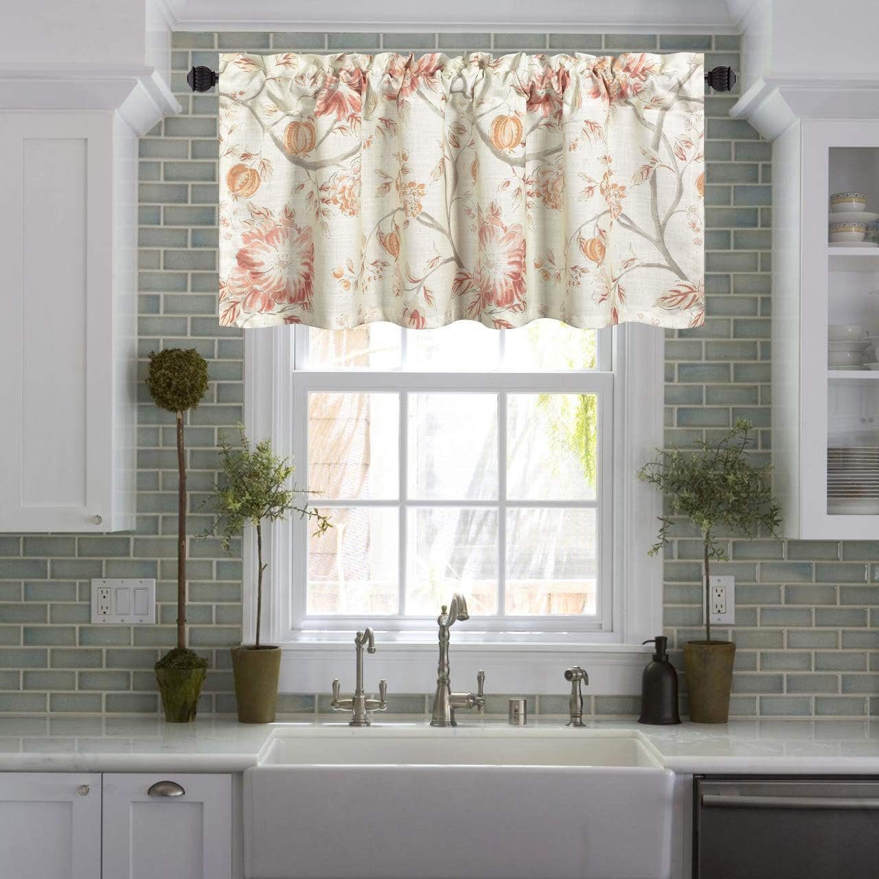 RAPTIZ Kitchen Valances For Windows Dining Room Red Flowers, Watercolor ...