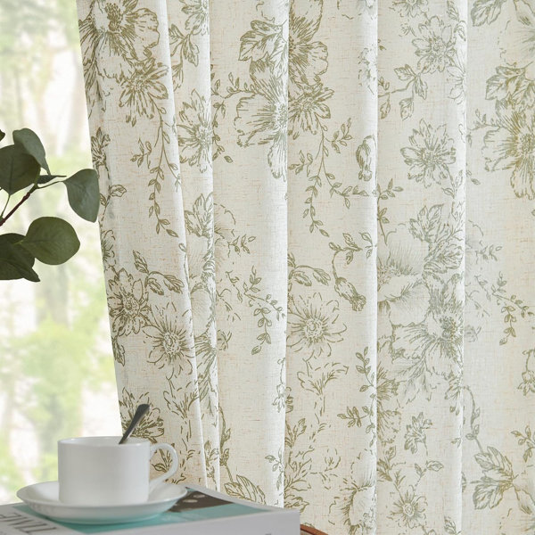 Winston Porter Neacsa Linen Semi Sheer Peony Flower Patterned Rod ...