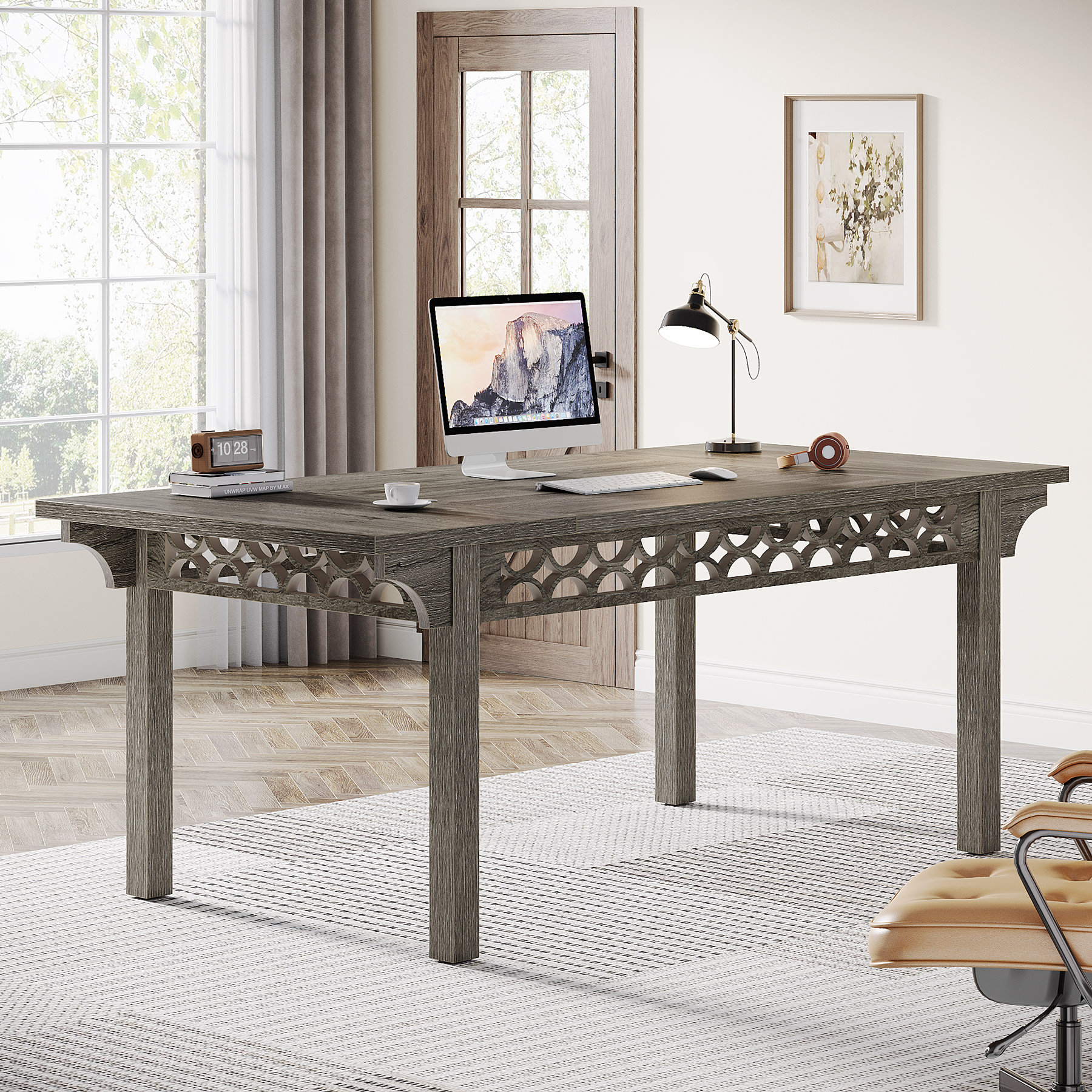 August Grove® 71'' Executive Desk, Large Computer Desk Wood Office Desk ...