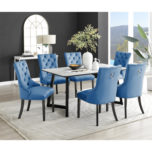 East Urban Home Carzon Marble Effect Melamine Dining Table and Chairs ...