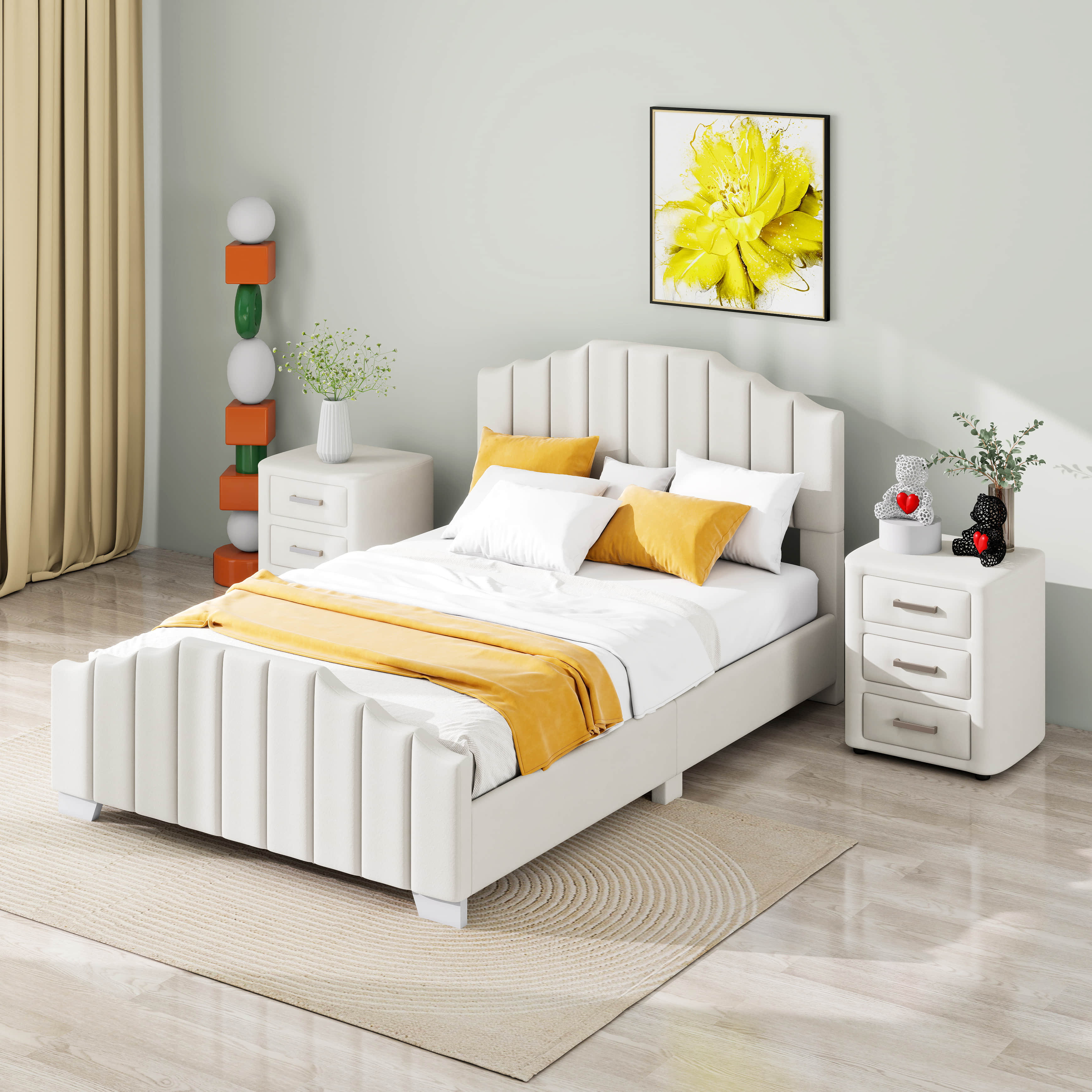 House of Hampton® 3-Pieces Bedroom Sets Platform Bed And Two Three ...