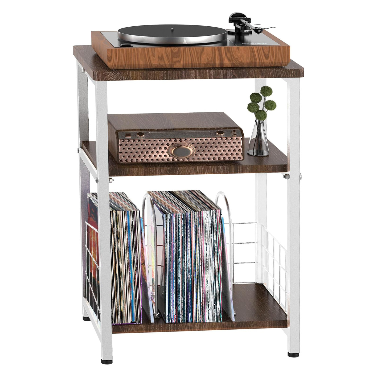 17 Stories 3-Tier Record Player Stand With Vinyl Storage Basket ...