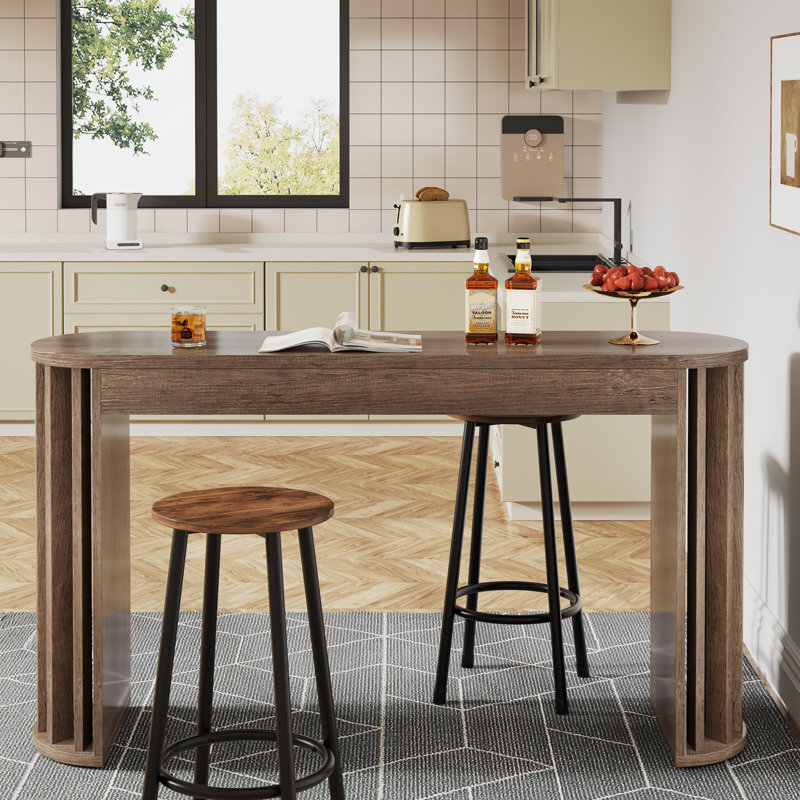 Ebern Designs Count Height Dining Table, 59" Gray Wooden Bar Table For ...