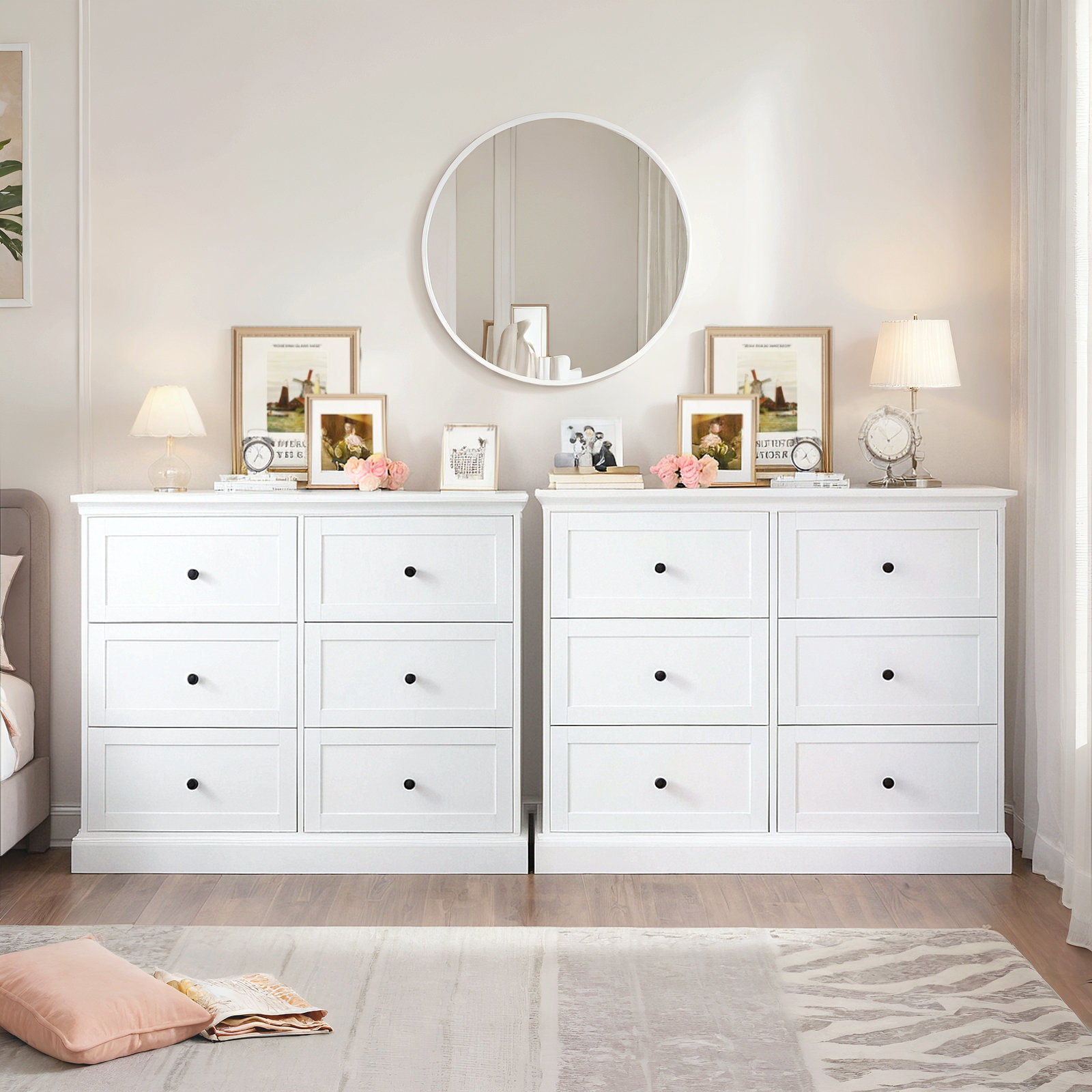 Lark Manor Auroralynn Set of 2 Wide 6-Drawer Dressers, Horizontal Chest ...