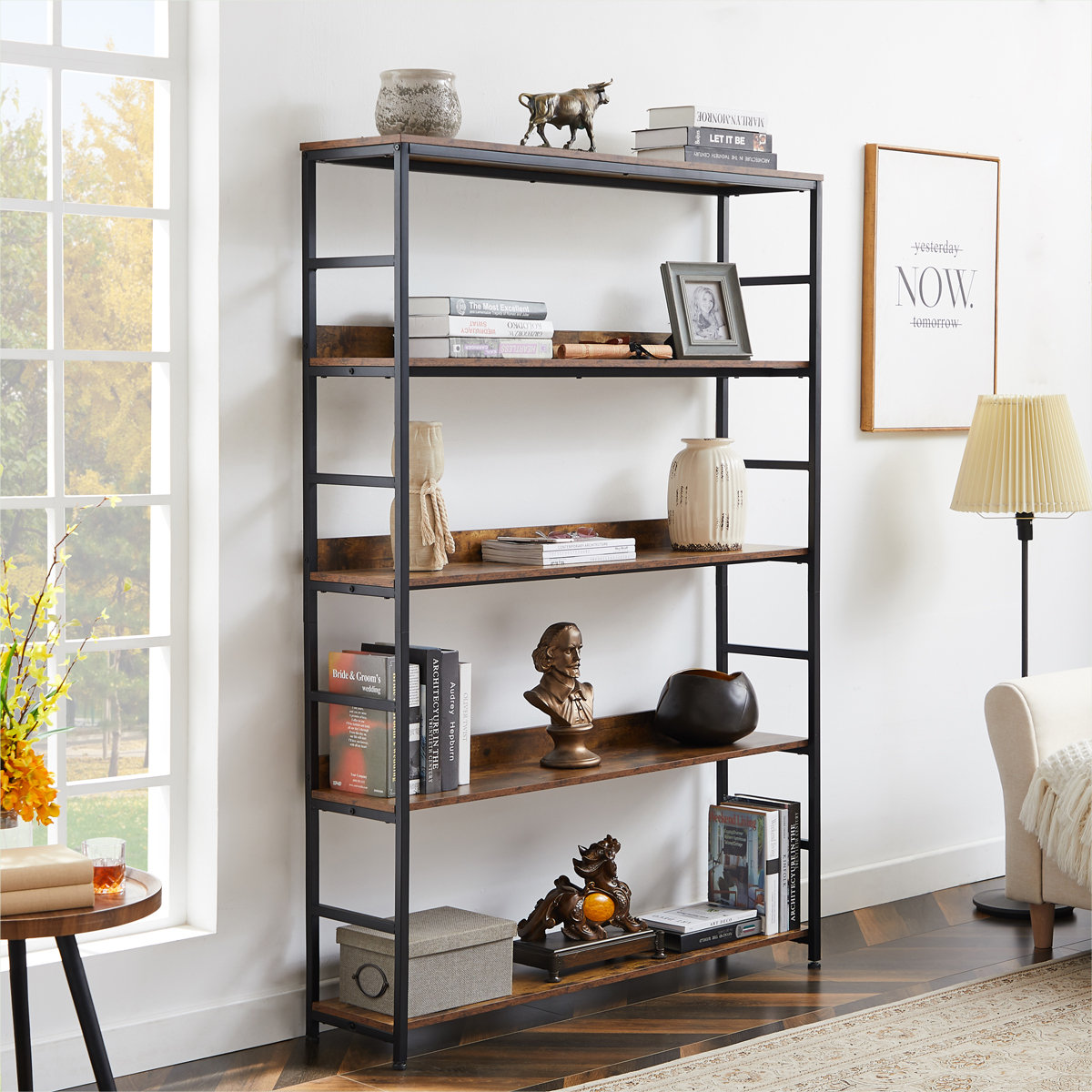 Inbox Zero 5-Tier Home Office Metal Frame Bookcase Open Bookshelf | Wayfair