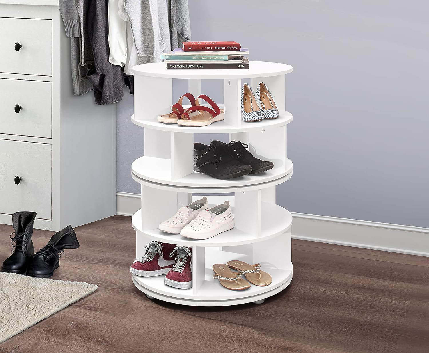 Hokku Designs 4-Tier Rotating Lazy Susan Shoe Rack, 360° Revolving Shoe ...