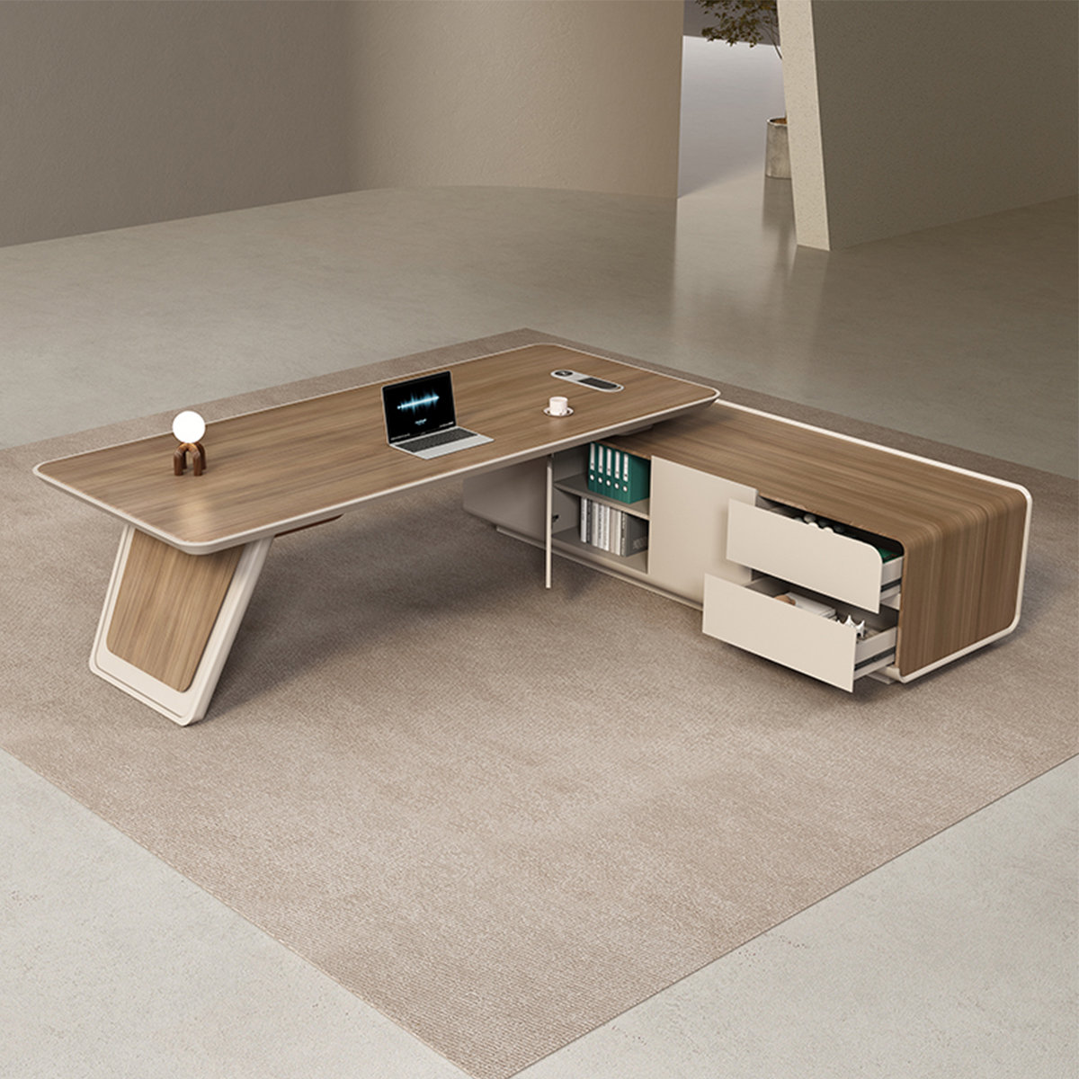 Hokku Designs 78.74"High-End Light Luxury Brown L-Shaped Office Desk ...