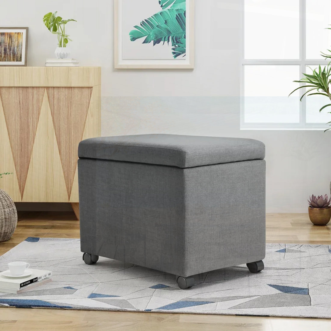 Red Barrel Studio® Classic Fabric Storage Ottoman with Caster Wheels ...