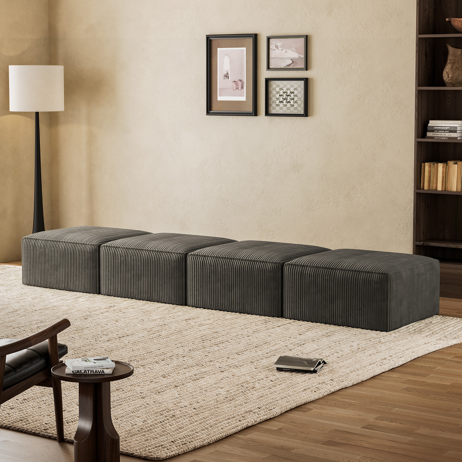 Wade Logan Caleiah 4 Seats 2 Ottomans Modular Sectional Sofa with 40D ...