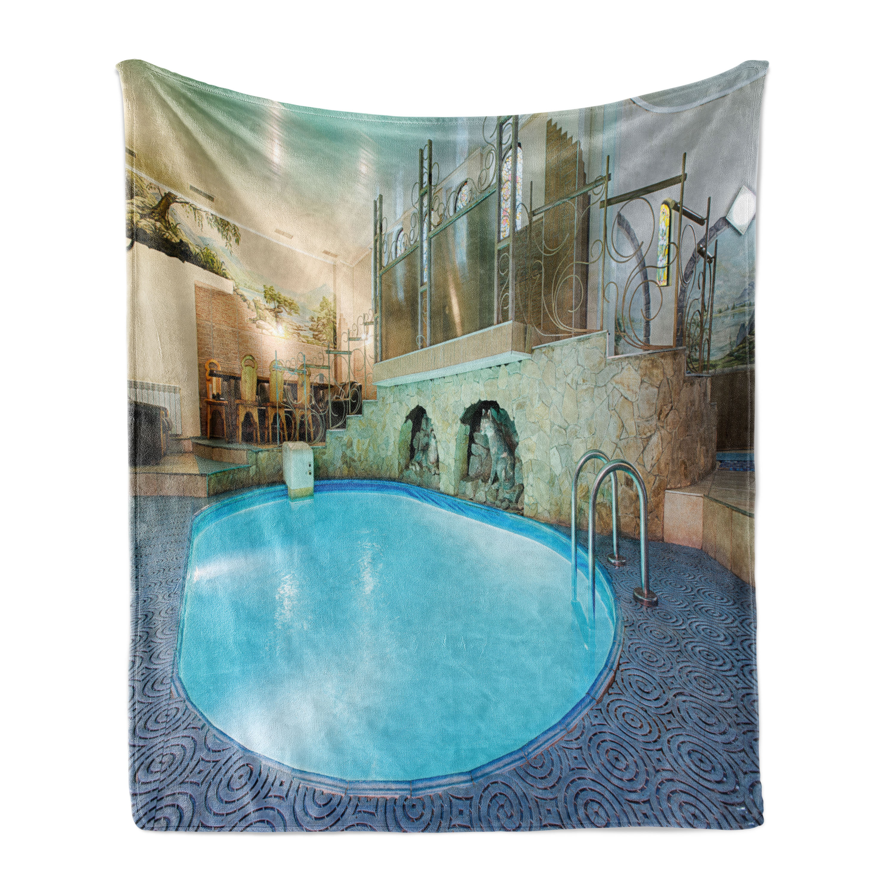 Ambesonne Pool Fleece Throw Blanket Spa Resort Relaxing Blue Aqua Beige ...