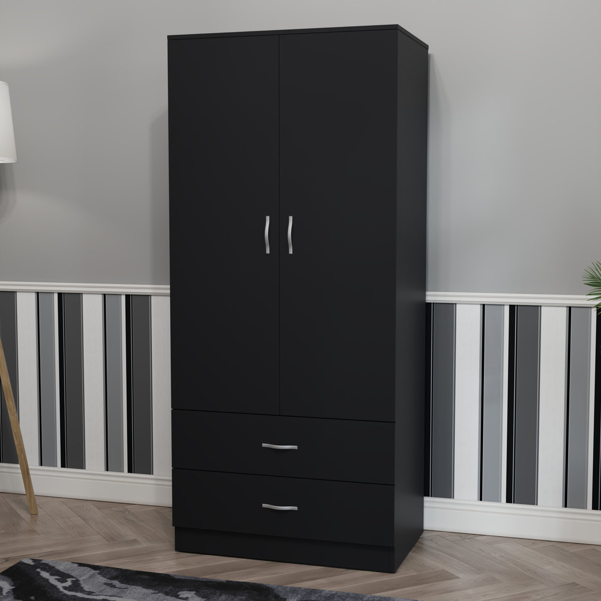 17 Stories Maybery 2 Door 2 Drawer Wardrobe, With Shelf & Hanging Rail ...