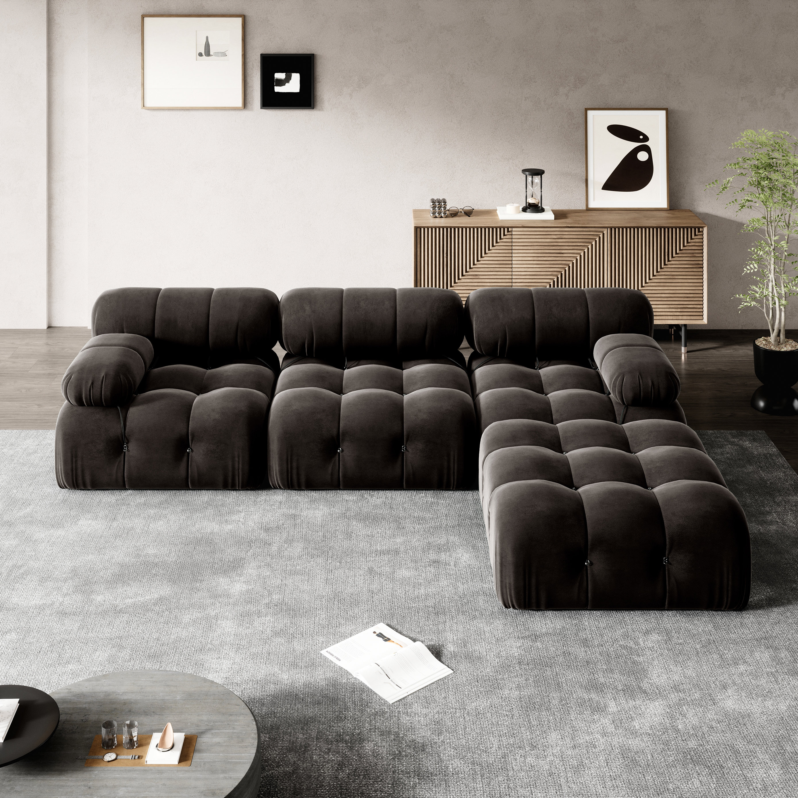 Brayden Studio Earlynn 106'' Velvet Sofa, Modular Sectioanl Sofa, Soft ...