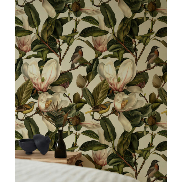 Lark Manor Magnolia Floral Wallpaper Bryelle Peel & Stick Birds and ...
