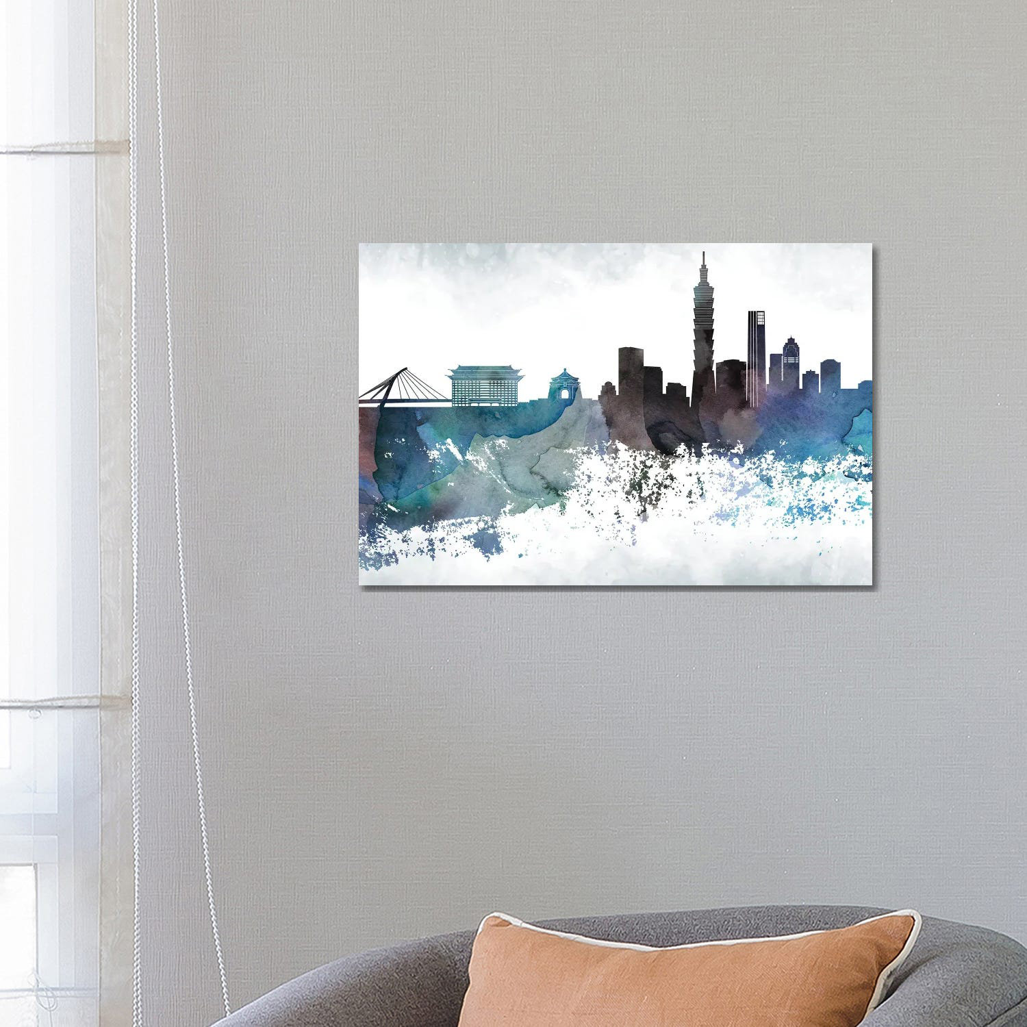 Brayden Studio Taipei Bluish Skyline by WallDecorAddict - Wrapped ...