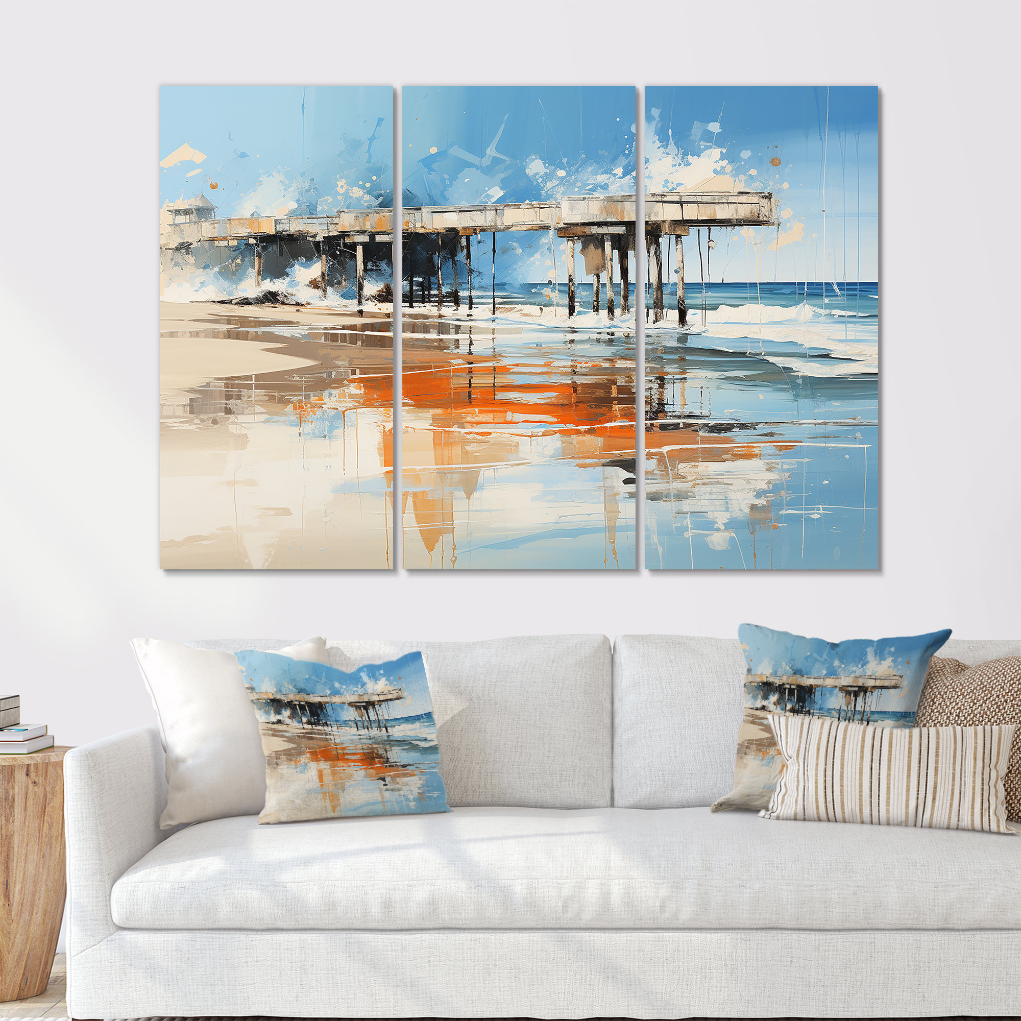 Design Art Modern Watercolor Pier Horizon I - Coastal Pier Wall Art ...