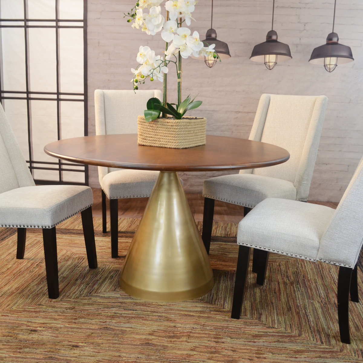 Carolina Cottage Forma Pedestal Dining Table, Elm/gold & Reviews | Wayfair