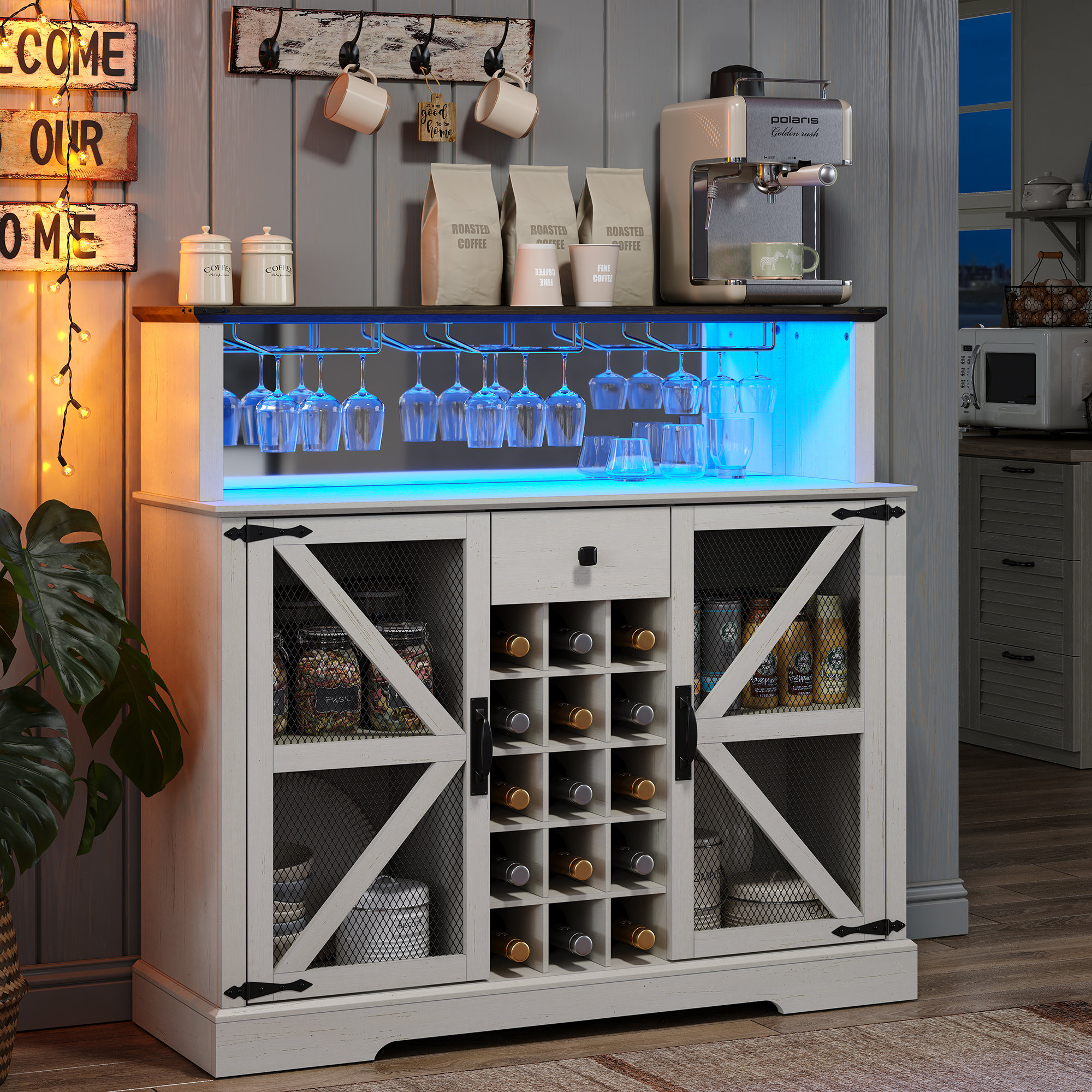 Gracie Oaks Orum 47.3"W Bar Cabinet, Wine Cabinet with Wine & Glass ...