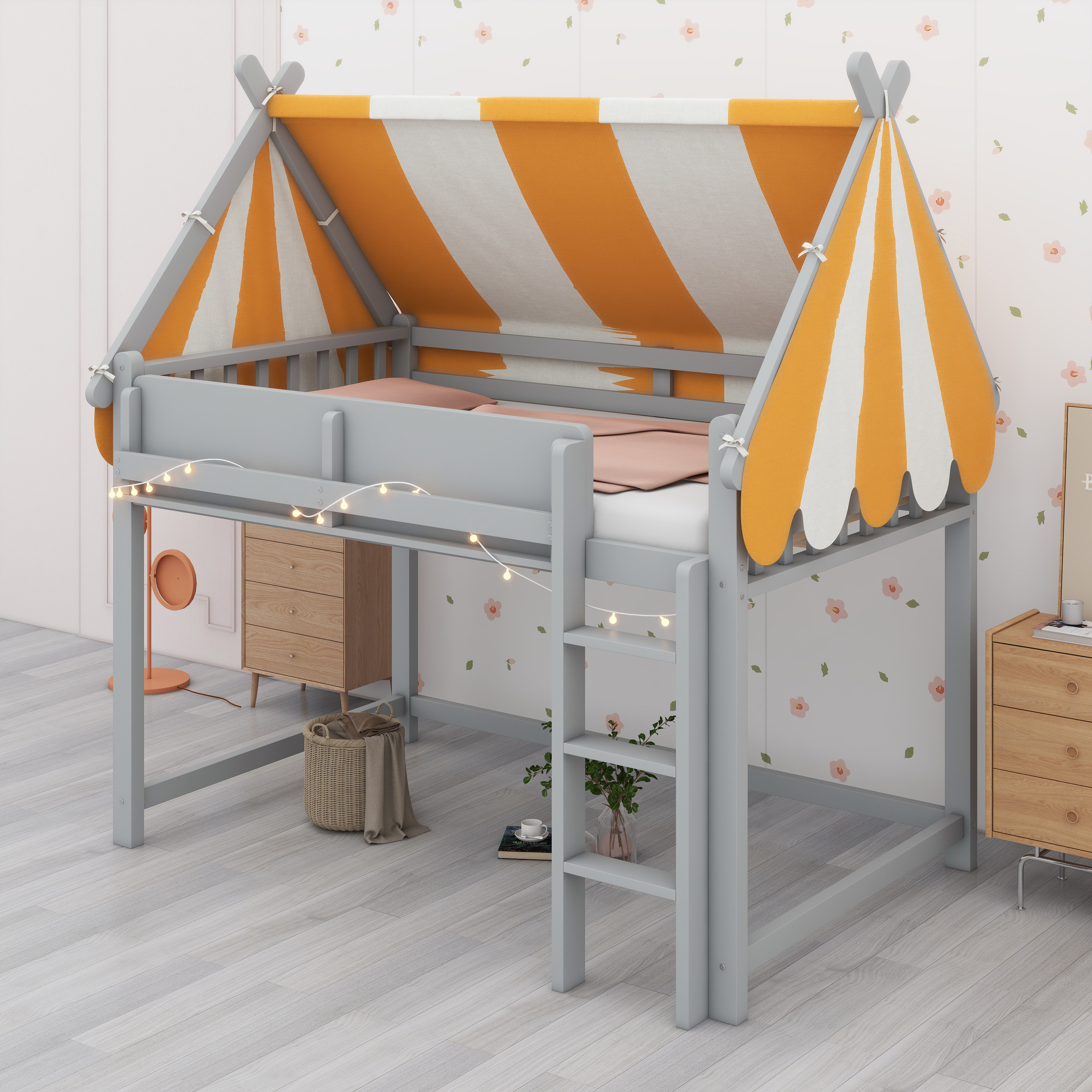Harriet Bee Loft Bed With Canopy Tent, Ambient LED Lighting, And ...