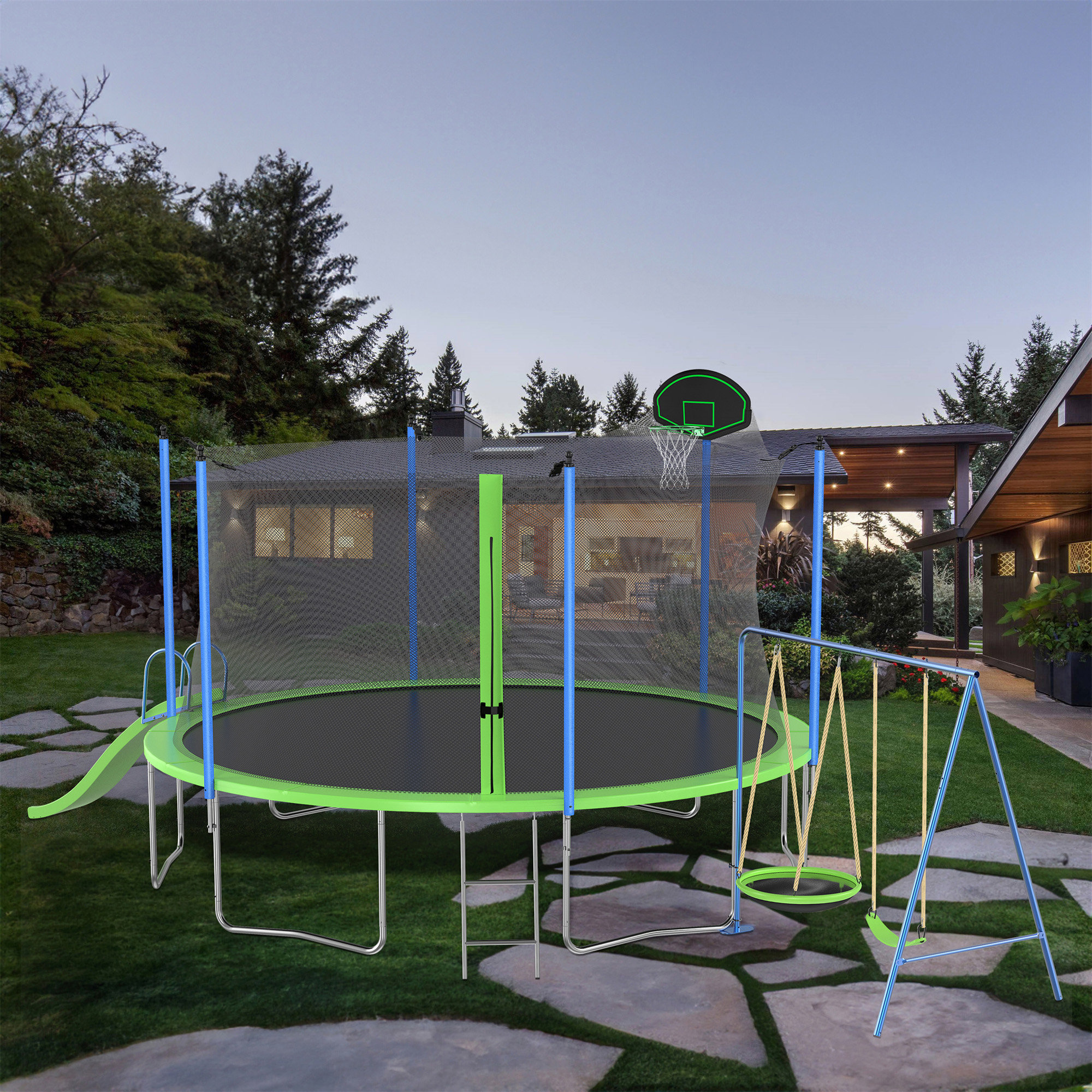 Sybertruck 14Ft Trampoline With Slide And Swings | Wayfair