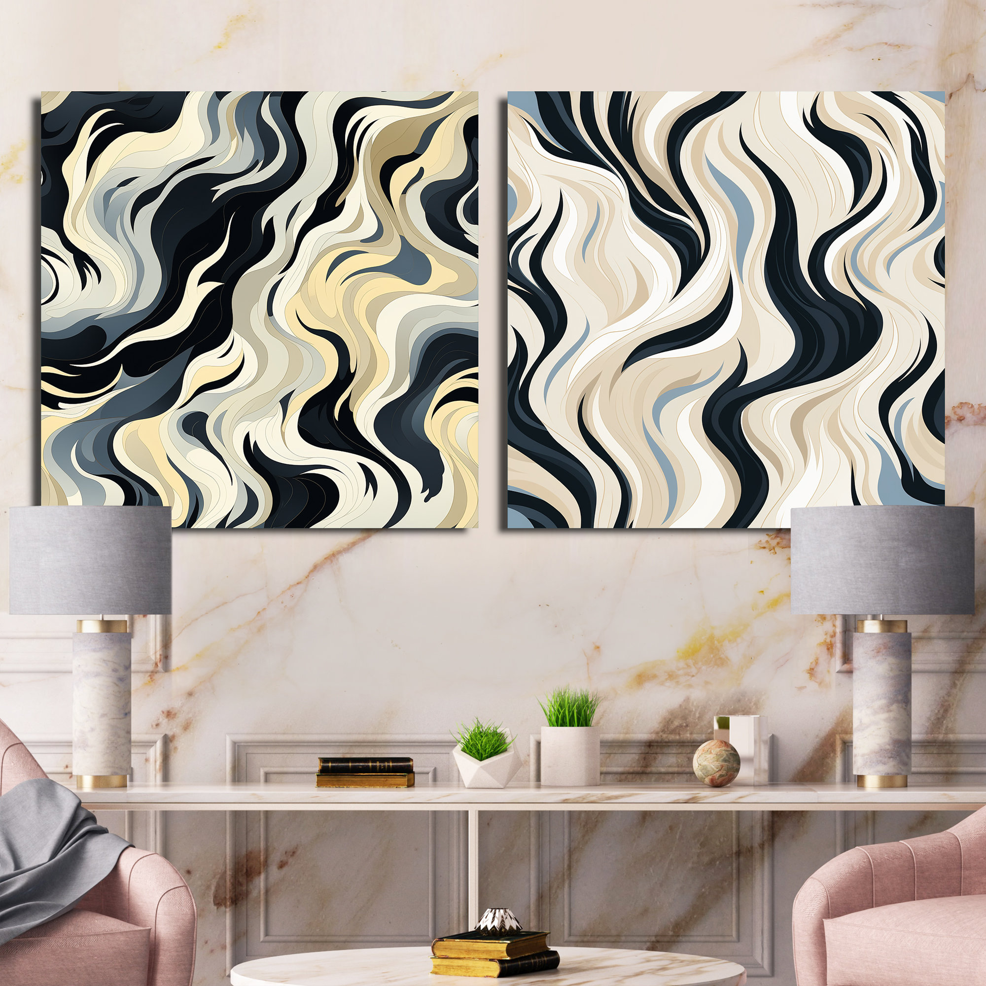 Design Art Black And Beige Esoteric Flow - Abstract Square Collage Set ...