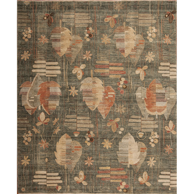 Samad Rugs Whimsical Floral Hand-Knotted Wool Green Area Rug | Perigold