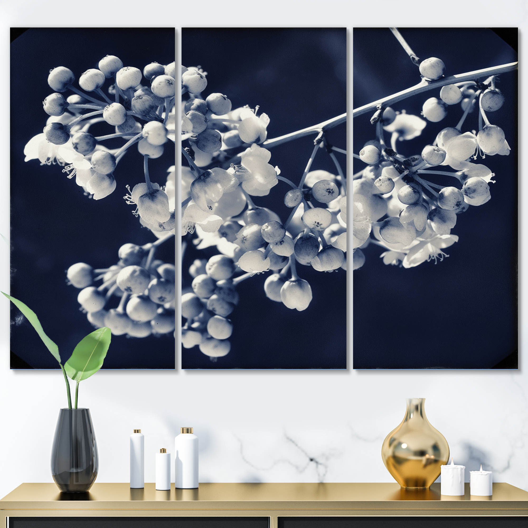 Design Art Wild Berries Blue Vintage Botanical Photography I - Flowers ...