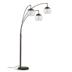 Mercer41 Eddo 84"H Glass Globe 3-Lights LED Dimmable Arch Floor Lamp ...