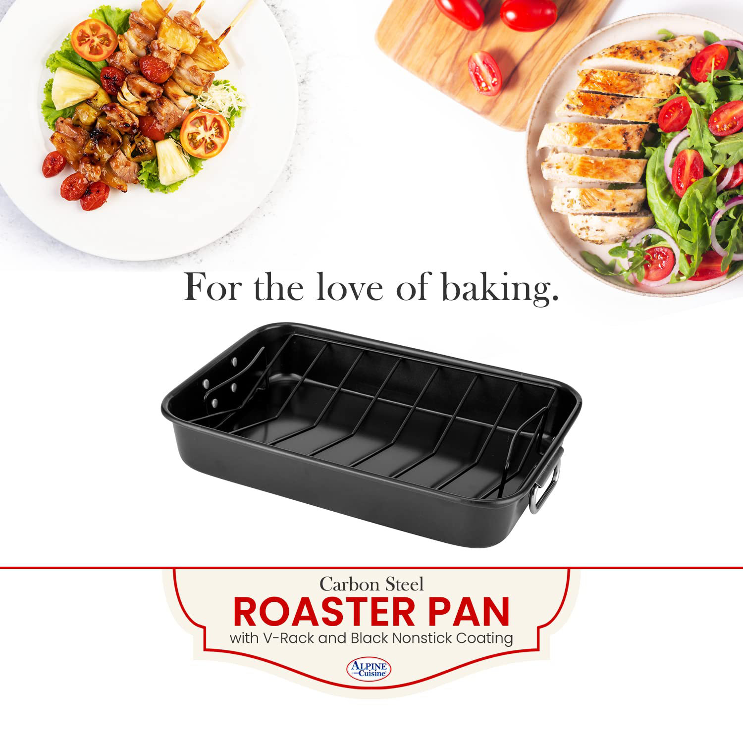 Alpine Cuisine 16" X 13" Non-stick Carbon Steel Roaster Pan With Rack ...