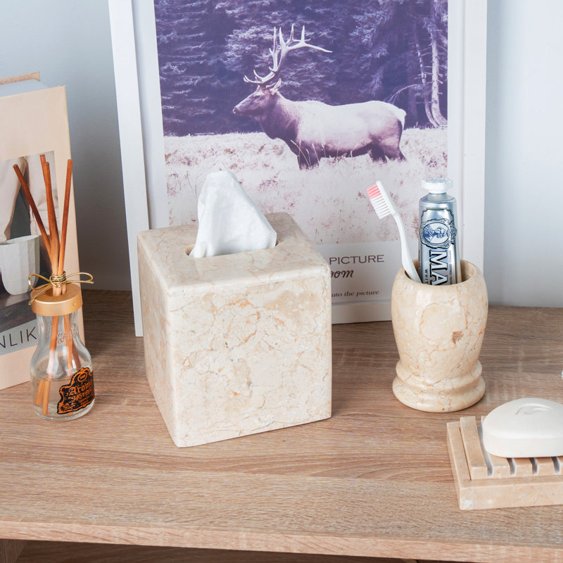 Winston Porter Creative Home Natural Champagne Marble Square Tissue Box ...