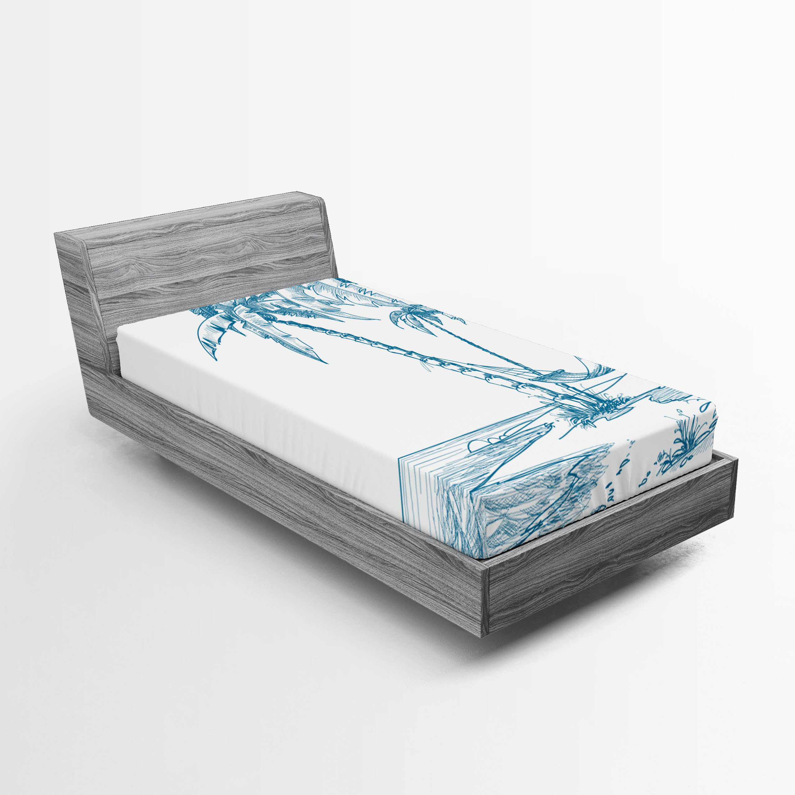 Ambesonne Tropical Fitted Sheet 2-Pack Palm Trees at Beach Blue White ...