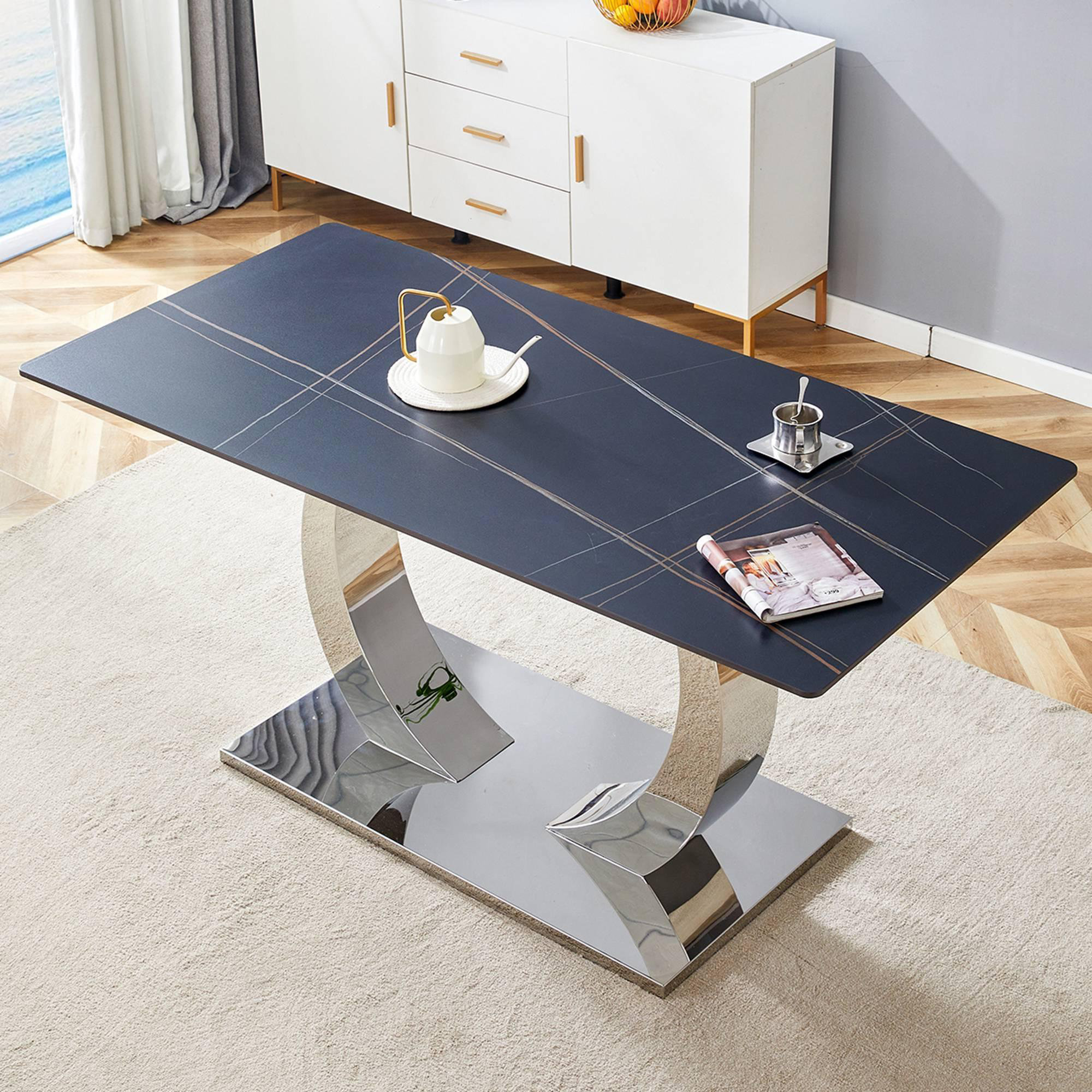 Mercer41 63 x 31.5 x 30-inch Sintered Stone Dining Table - A Perfect ...