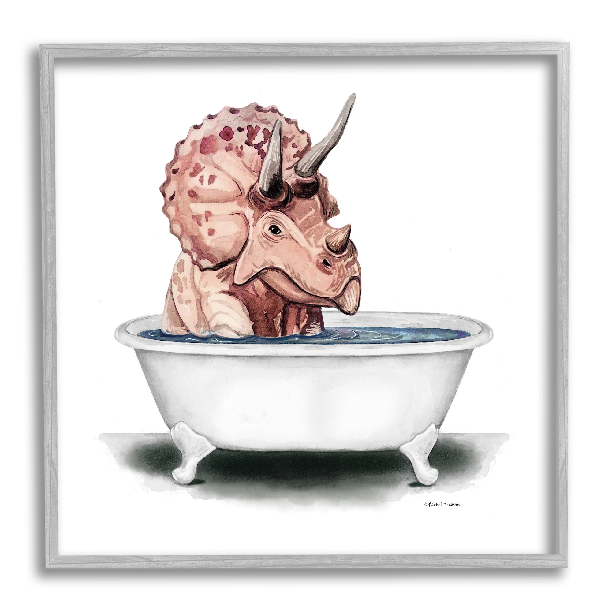 Stupell Industries Triceratops Bathroom Dinosaur Tub Framed Giclee Art ...