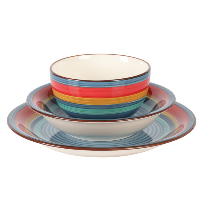 Gibson Home Rainbow 12 Piece Hand-Painted Stoneware Dinnerware Set ...